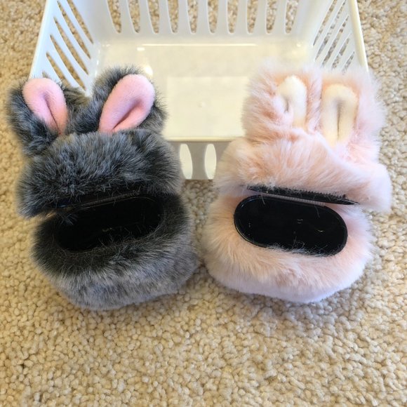 CreativityCafeCo | Headphones | Nwot Cute Plush Pinkgray Fuzzy Bunny ...